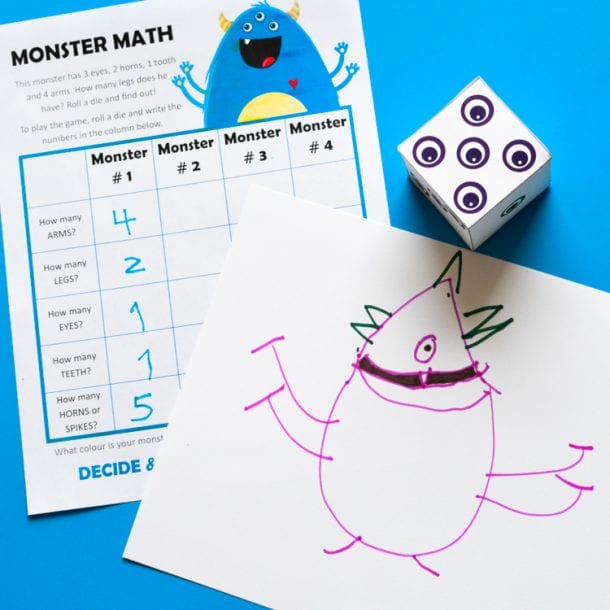 Monster Math: Printable Game of Art and Numbers for Kids