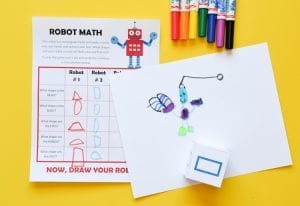 Robot Math: Printable Game of Art & Geometric Shapes for Kids