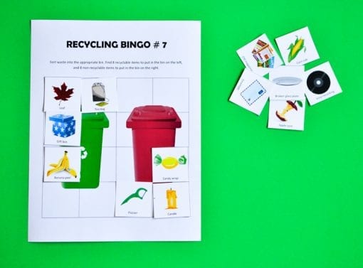 Recycling Bingo Printable Game for Kids