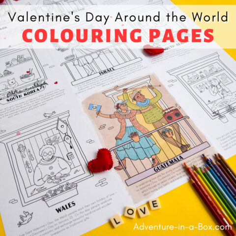 Valentine's Day Around the World Colouring Page