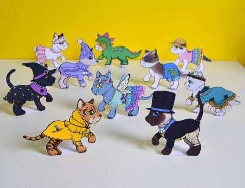 10 Printable Cat Paper Dolls